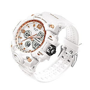 WISHFAN Women’s Digital Sports Watch, Dual-Display Waterproof Wrist Watch with Alarm and Stopwatch (White)
