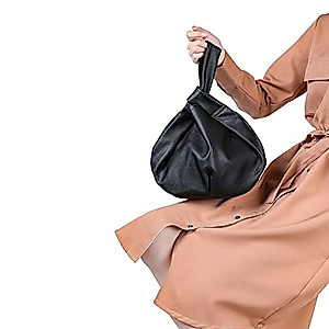 Earnda Small Tote Bag for Women Soft Volume Top Handle Bag Wristlet Knot Clutch Pouch Black