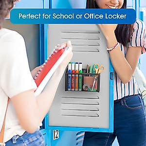 MaxGear Magnetic Pen Holder, Mesh Pencil Holder for Desk Storage Basket Organizer Marker Holder - Extra Strong Magnets Perfect for Locker Accessories, Refrigerator, Whiteboard, 2 Basket