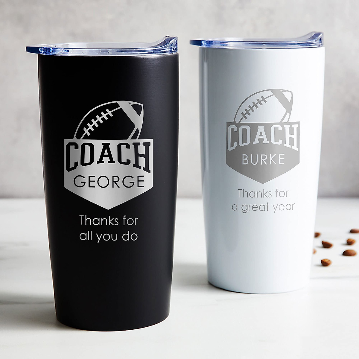 Lifetime Creations Engraved Personalized Football Coach Tumbler - Custom Football Coach Gift, Coaches Coffee Travel Mug from Team, Insulated Stainless Steel Matte Black 20 Ounce Cup