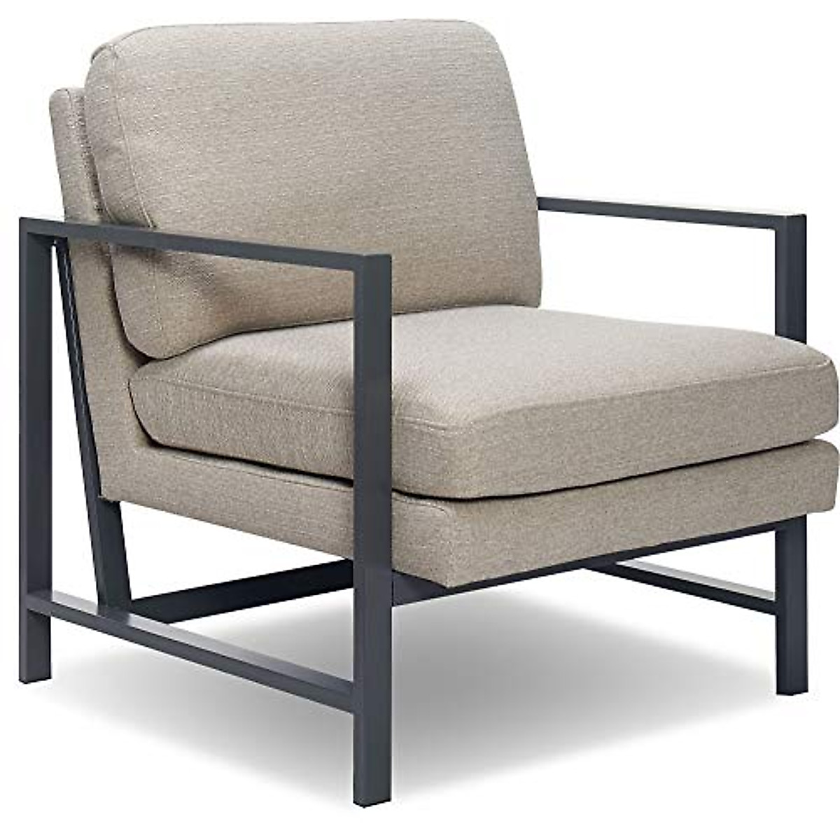 Tommy Hilfiger Russell AccentChair, Medium-Soft Pillow Back, Mid-Century Modern & Industrial Armchair, Comfortable LoungeChair for Living Room, Bedroom, or Office, Gray Square Metal Frame in Linen