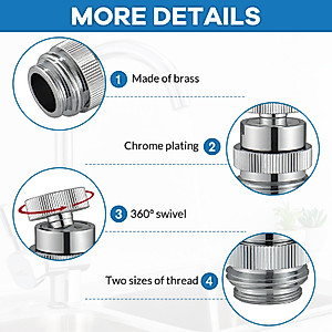 Sink Faucet to Garden Hose Adapter, Swivel Faucet Adapter Kit with Aerator, Multi-Thread Garden Hose Adapter for Kitchen & Bathroom, Chrome