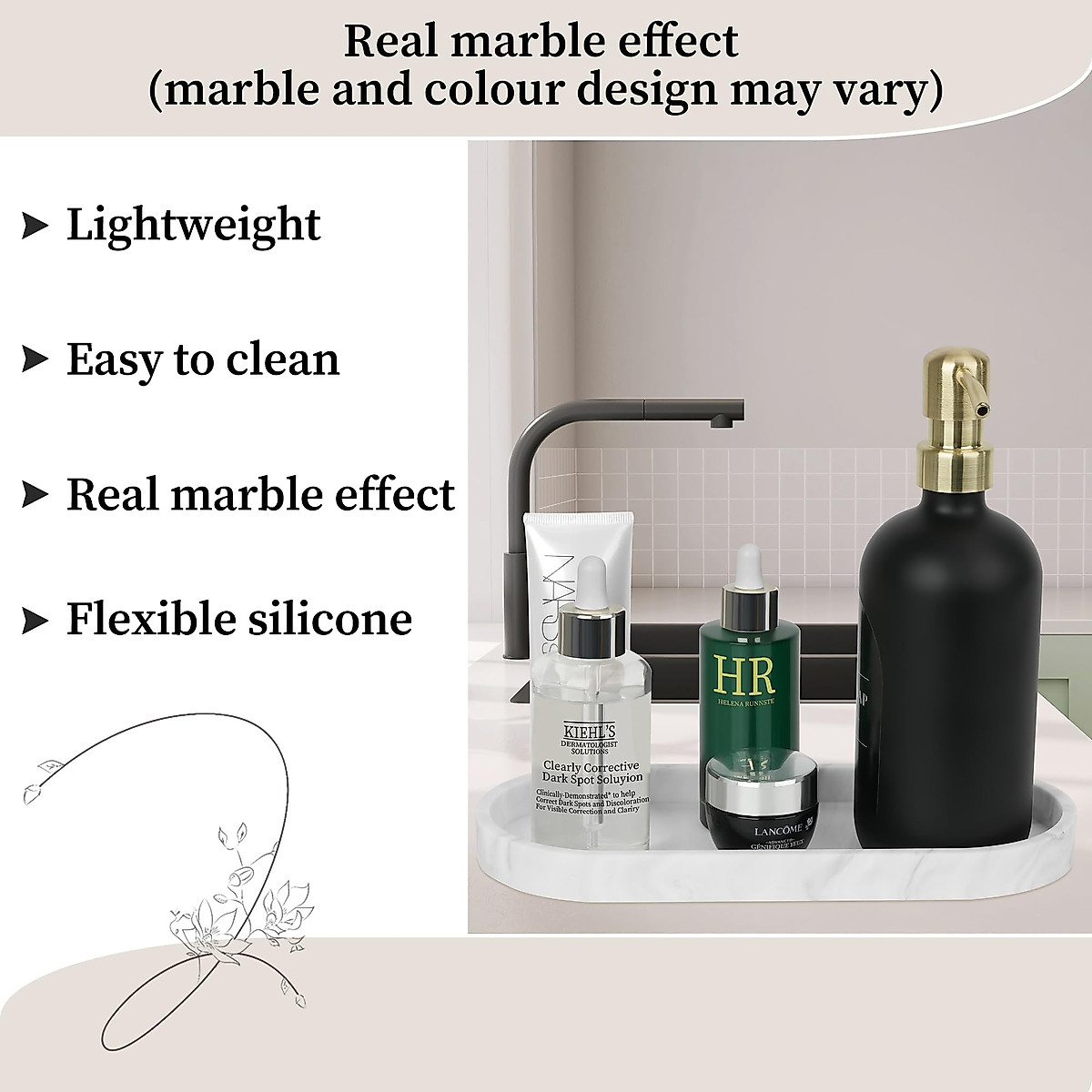 Akinko. Oval Silicone 9.8'' Bathroom Vanity Tray - Kitchen Sink Countertop Organizer - Soap and Candle Tray Decorative Organization - Toilet Tank Tray - Glasses Key and Rings Decorative Tray