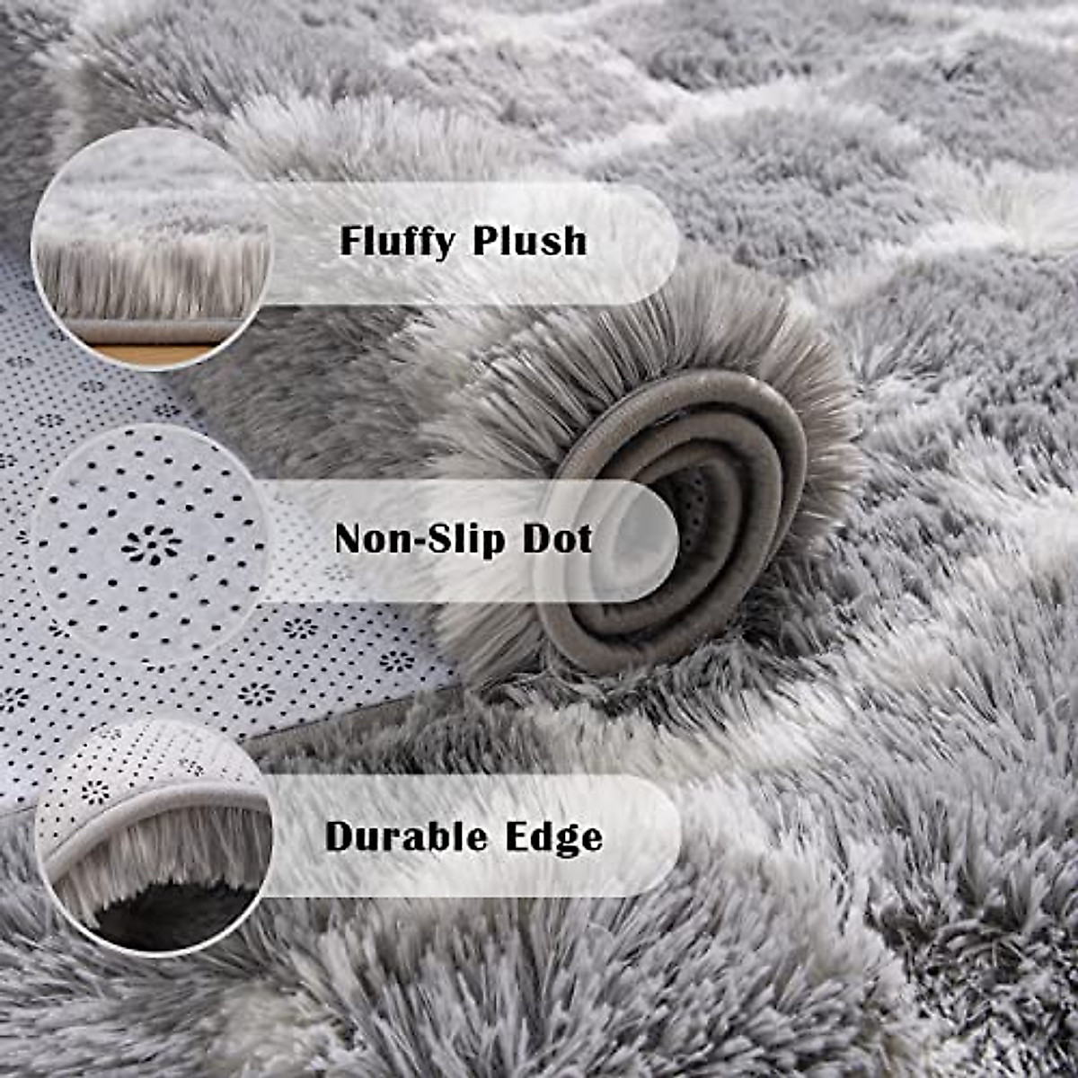 Zareas Soft Geometric Fluffy Rugs for Living Room, 5x8 Feet Area Rug, Shag Grey Rug, Shaggy Bedroom Rug, Plush Rug, Modern Moroccan Fuzzy Rugs for Apartment, Classroom, Home Office, Dorm, Room Decor