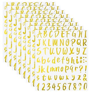 Outus 576 Pieces 8 Sheets Letters Stickers Self Adhesive Vinyl Letter Alphabet Number Stickers Mailbox Numbers Sticker, Decals for Classroom Decor, Sign, Door(Gold,1 Inch)