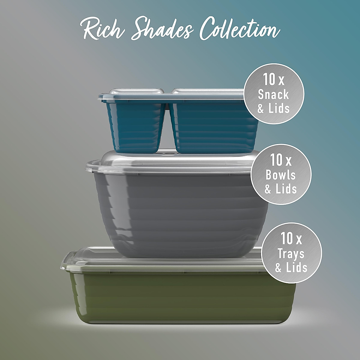 Bentgo® Prep 60-Piece Variety Meal Prep Kit - Reusable Food Containers 1-Compartment Trays, Prep Bowls, & Snack Boxes for Healthy Eating - Microwave, Freezer, & Dishwasher Safe (Rich Shades)