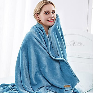 Surii Home Luxury Microfiber Flannel Blanket, Super Soft, Warm, Cozy, Fluffy, and Breathable, Perfect Throws for Bed, Couch, Sofa, for All Season Use. 350GSM Travel Size 50x60 Inches(Sky Blue)