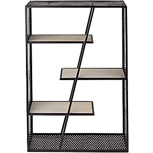 Admired By Nature Modern White Oak Wood Rectangular Mounted Metal Hanging Storage Floating Shelves, Black, ABN5E160-NTRL Wall Shelf