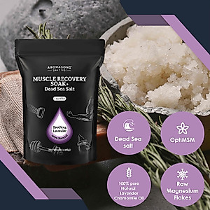 Aromasong Muscle Recovery Bath Soak with Dead Sea Salt, OptiMSM, Magnesium Flakes & Essential Oils for Post Workout Soreness - Made in USA - 14 oz. Bag Bath Salt for Pain Relief.
