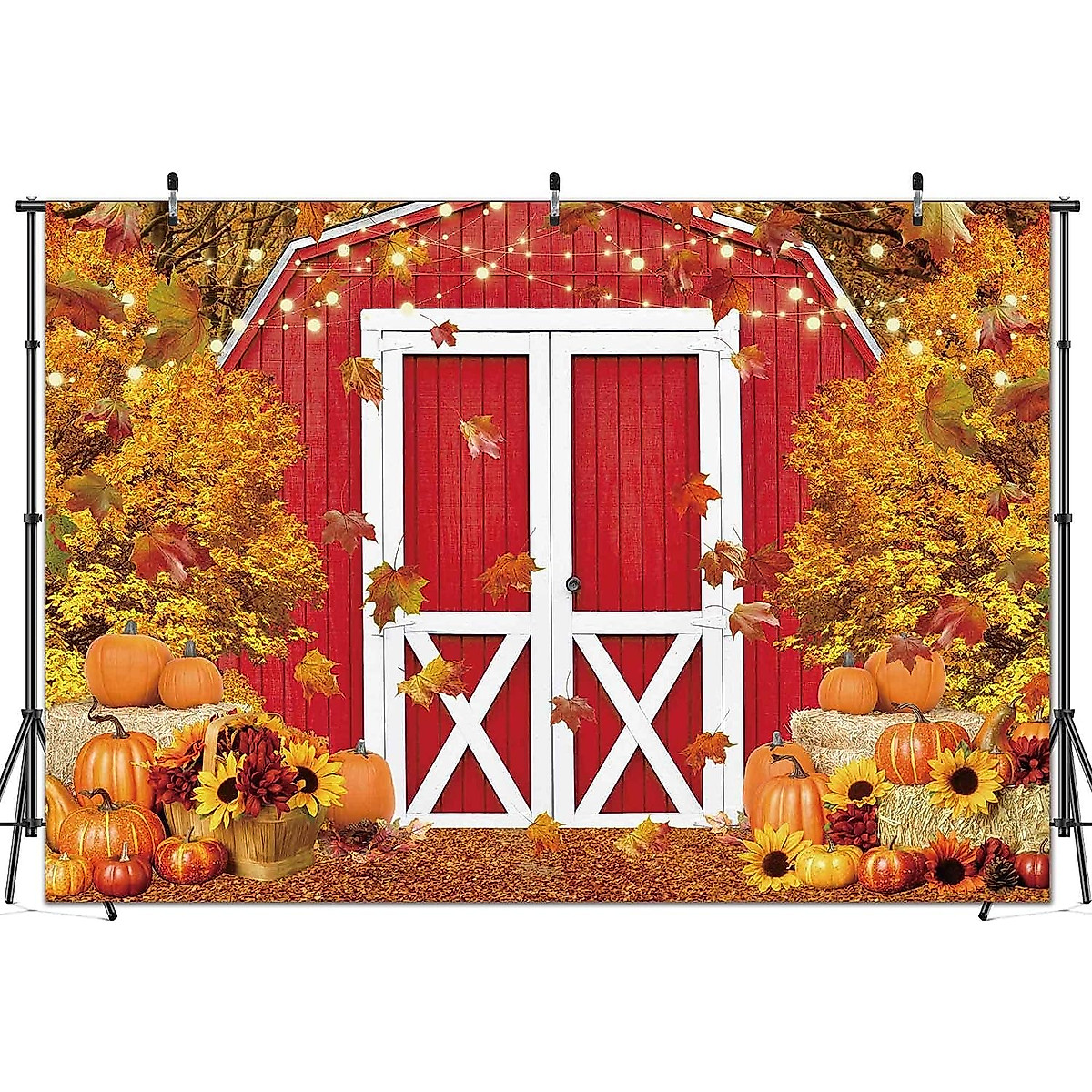Felortte 10x8ft Polyester Fall Harvest Red Farm Backdrop for Photography Autumn Pumpkin Maple Leaves Background Thanksgiving Day Baby Shower Birthday Party Decoration Photobooth Banner Props