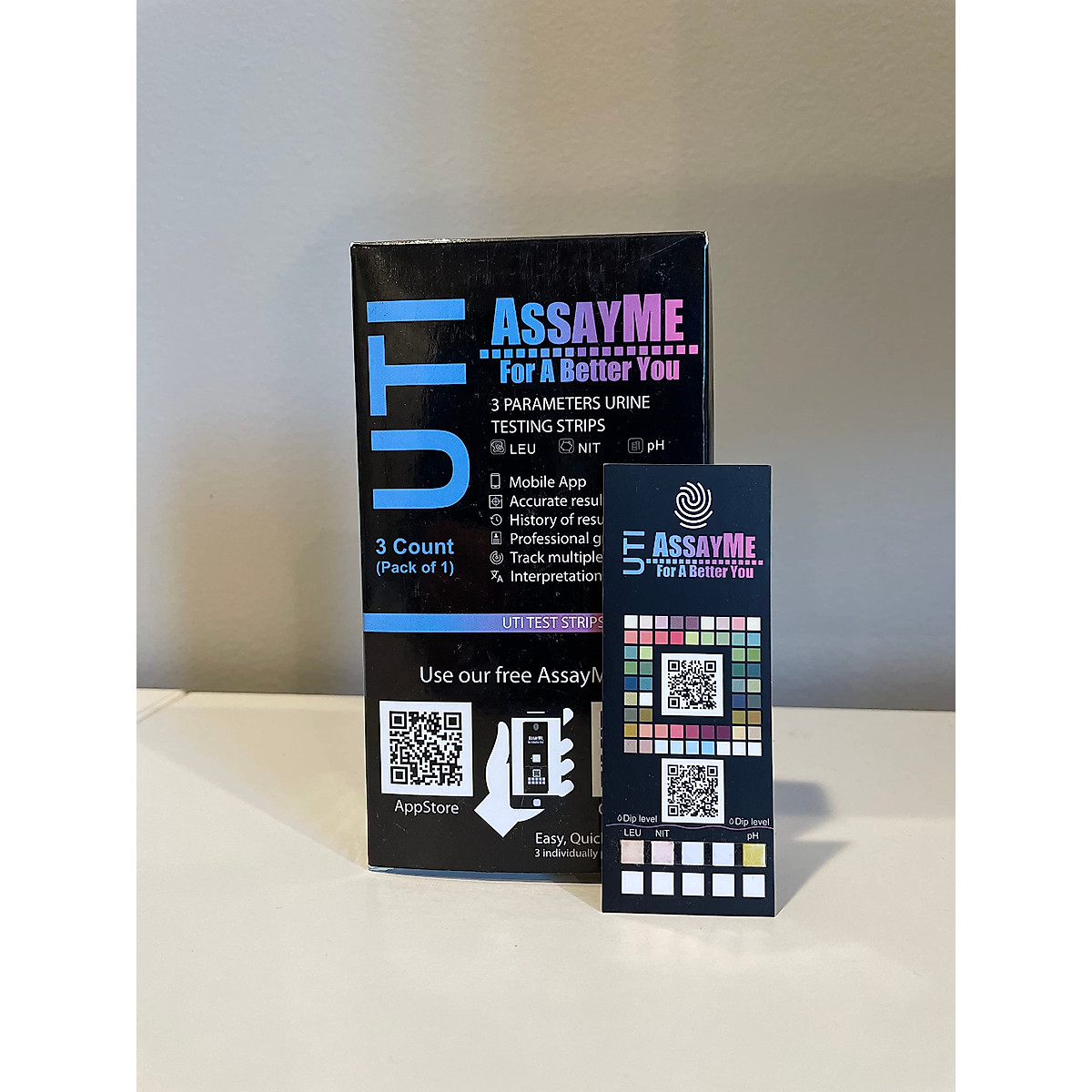 AssayMe UTI Test Strips | Accurate Urinalysis for UTI | Monitor Urinary Tract Infection | Home Test Kit for Men & Women | 3 Strips (LEU, NIT, pH) | Detect UTI