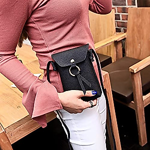 PKSANIT Leather Crossbody Bag, Mini Cell Phone Purse Wallet Fashion Travel Shoulder Bag (Black)