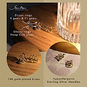 JeanBeau Small Gold Hoop Claw earrings for Women - Yellow Gold Silver Zircon Clip Wrap Stud for Pierced ear/Helix Cartilage Piercing Needles - Spring illusion Minimalist Trendy Ear Cuff