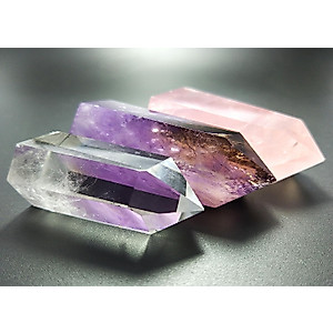 Mina Heal Healing Crystal Wands Point Faceted Prism Bars for Reiki Chakra Meditation Therapy Home Decoration Set of 3 (Rose Quartz, Clear Quartz & Amethyst)