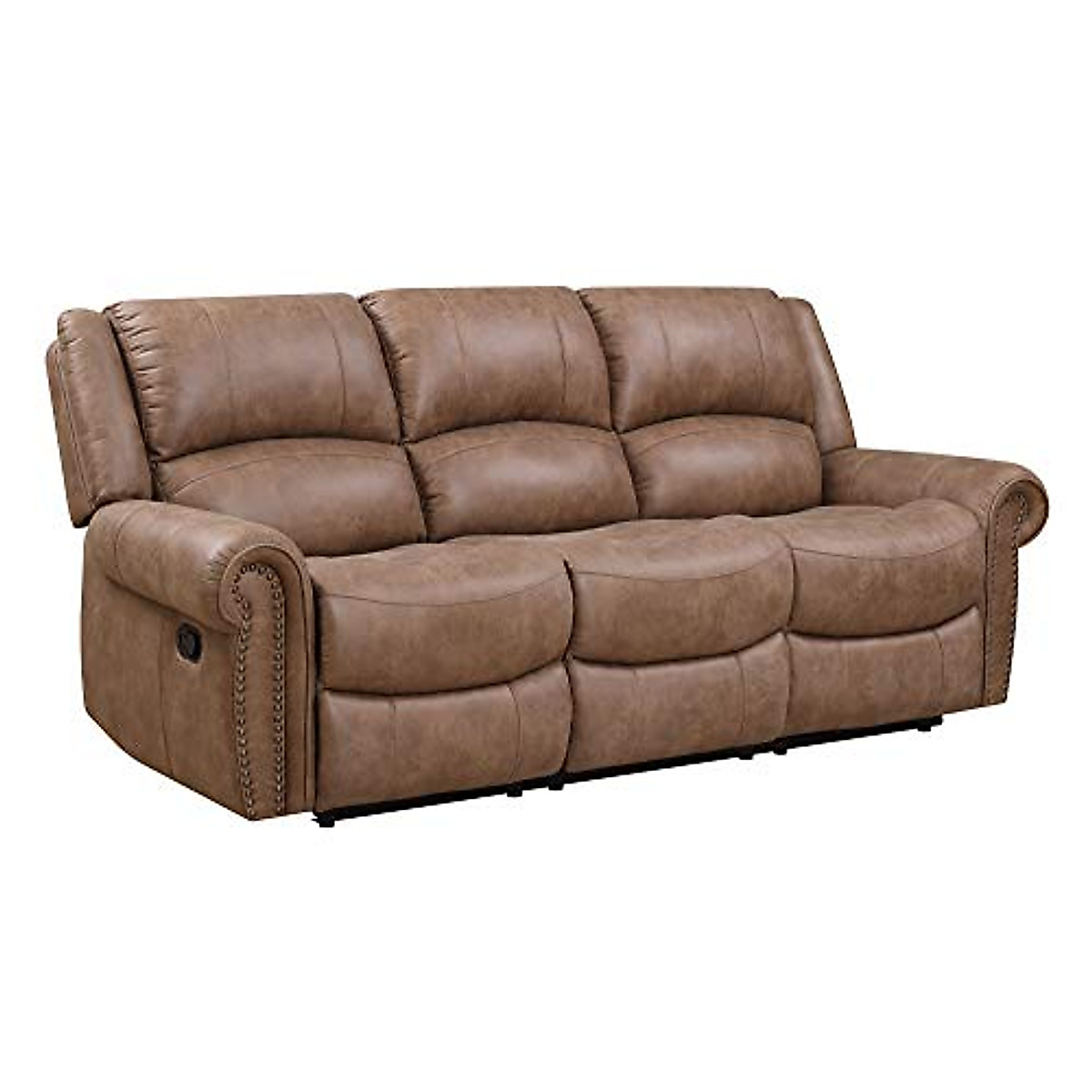 Madrona Burke Nova Brown 87" Sofa with Dual Recliners, Nailhead Trim, and Pillow Back