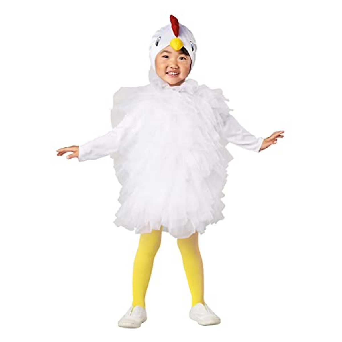 Fun Costumes Child Chicken Costume - Baby Chick Dress w/Hood, Polyester, Jersey Knit, Mesh Tiers, Velour Beak & Crest Medium