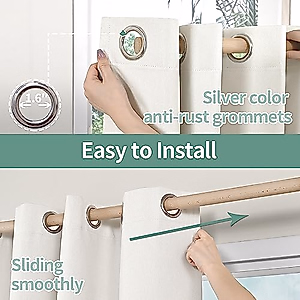 QUEMAS Linen Blackout Curtains for Bedroom 63 Inches Length 2 Panels, 100% Black-Out Curtains for Living Room Darkening, Thermal Insulated Soundproof Grommet Window Drapes (52 x 63 Inch, Ivory White)