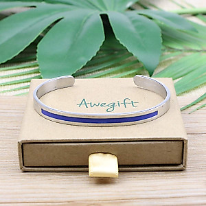 Awegift Thin Blue Line Bracelet Stainless Steel Cuff Bangle Jewelry Gifts for Police Wife