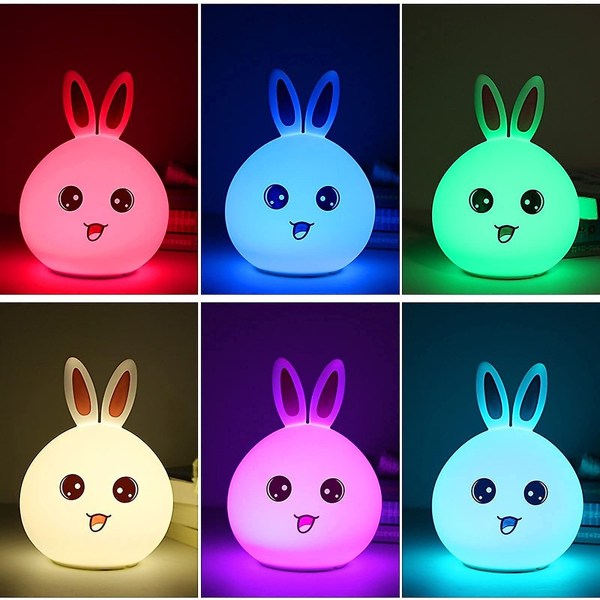 Cute Silicone Rabbit Night Light, USB Rechargeable Rabbit LED Soft Silicone Touch Sensor Bedside Pat Lamp for Children Baby Kids Gift Room Decor Lamps