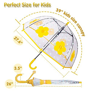 LLanxiry Umbrella Kids Clear Bubble Auto Open Umbrellas for Rain Children's Safe Transparent Dome Waterproof Stick Lightweight Umbrella for Boys Girls (Flower-Yellow)