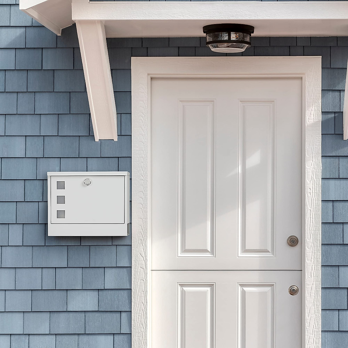 LAND·VOI Locking Mailbox Wall Mounted, Metal Postbox with Three Sets of Mail Box Number Stickers, 4 Keys, 14.4" x 4.5" x 11.2", Large Capacity, Textured White, AMB11W