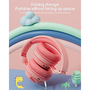 Xmenha Kids Headphones with Microphone for School - Wireless Boy Girls Noise Cancelling Ear Protection Bluetooth Headphones Foldable Children Volume Limiting for iPad Kindle Airplane Travel Tablet