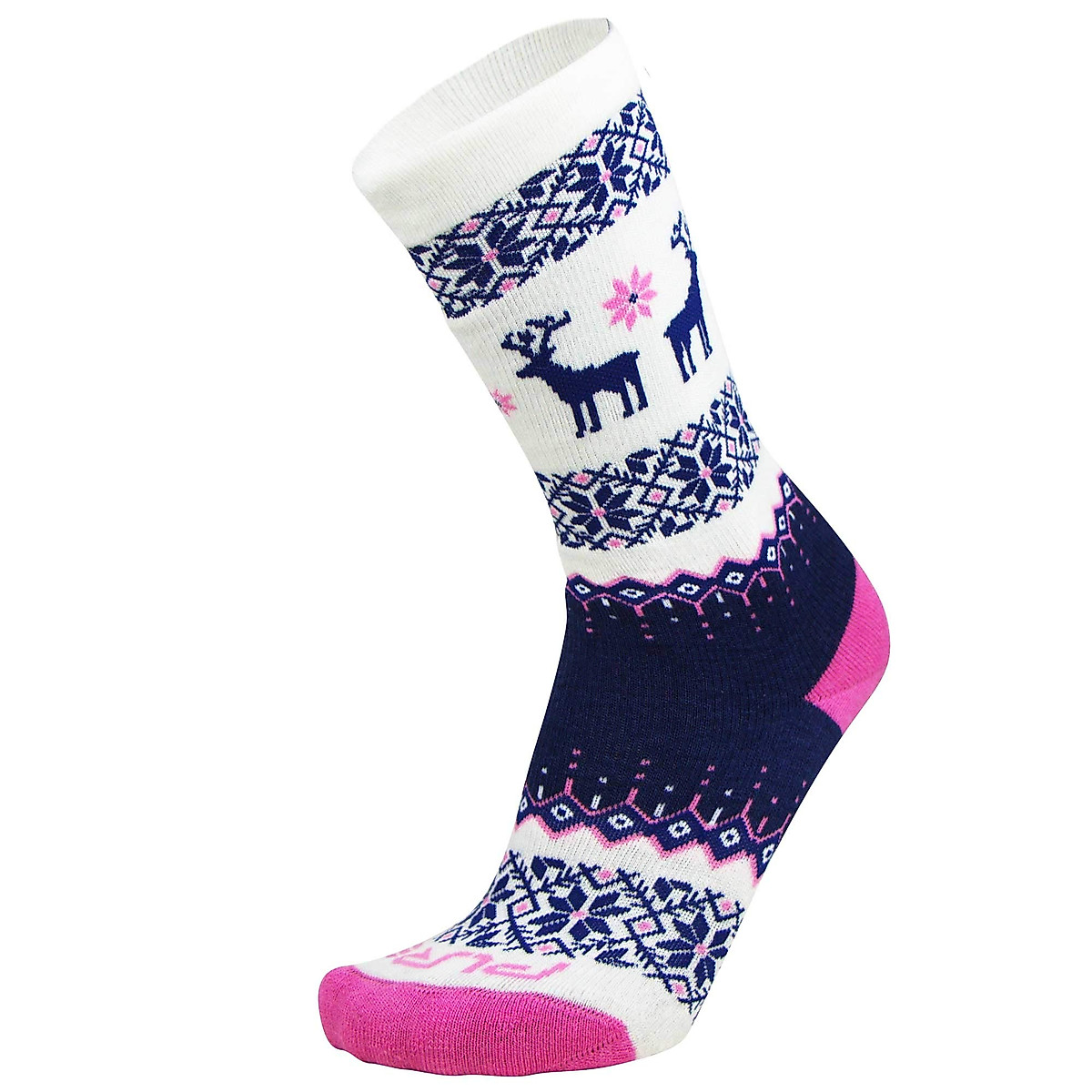 Pure Athlete Kids Merino Wool Ski Socks – Snow Sock for Boys, Girls, Children – Snowboard (1 Pair - Navy/Pink/White, S/M)