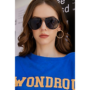 YuJian Retro Square Aviator Sunglasses Womens Mens 70s Retro Trendy Double Bridge Sun Glasse YJ3025, Leopard+Black/Brown+Grey