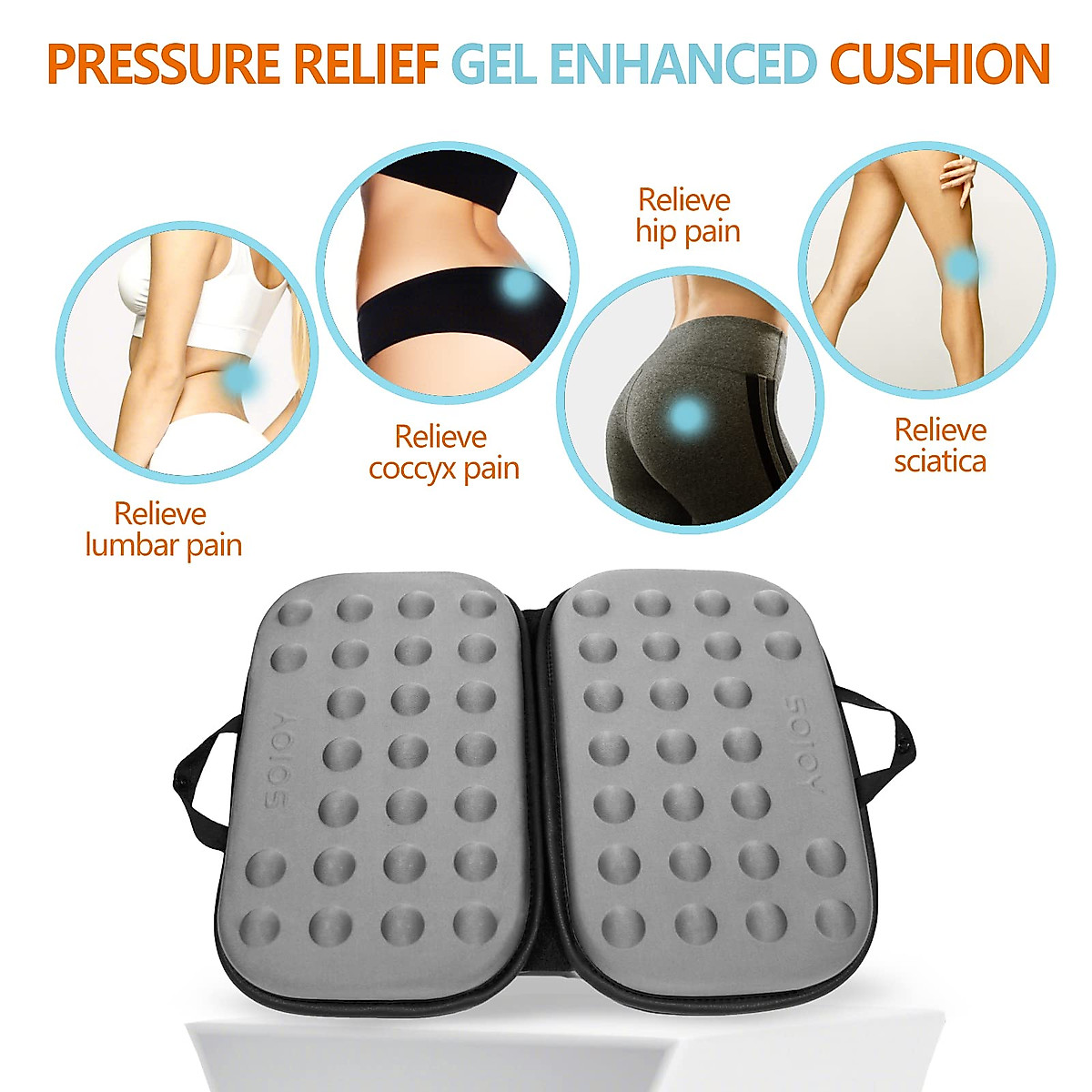 Sojoy 3 in 1 Gel Seat Cushion Portable Massage Travel Cushions with Memory Foam Gray…