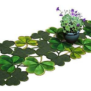 Simhomsen Embroidered Irish Clover Table Runner for St. Patrick’s Day, Spring Decorations (14 x 69 inches)