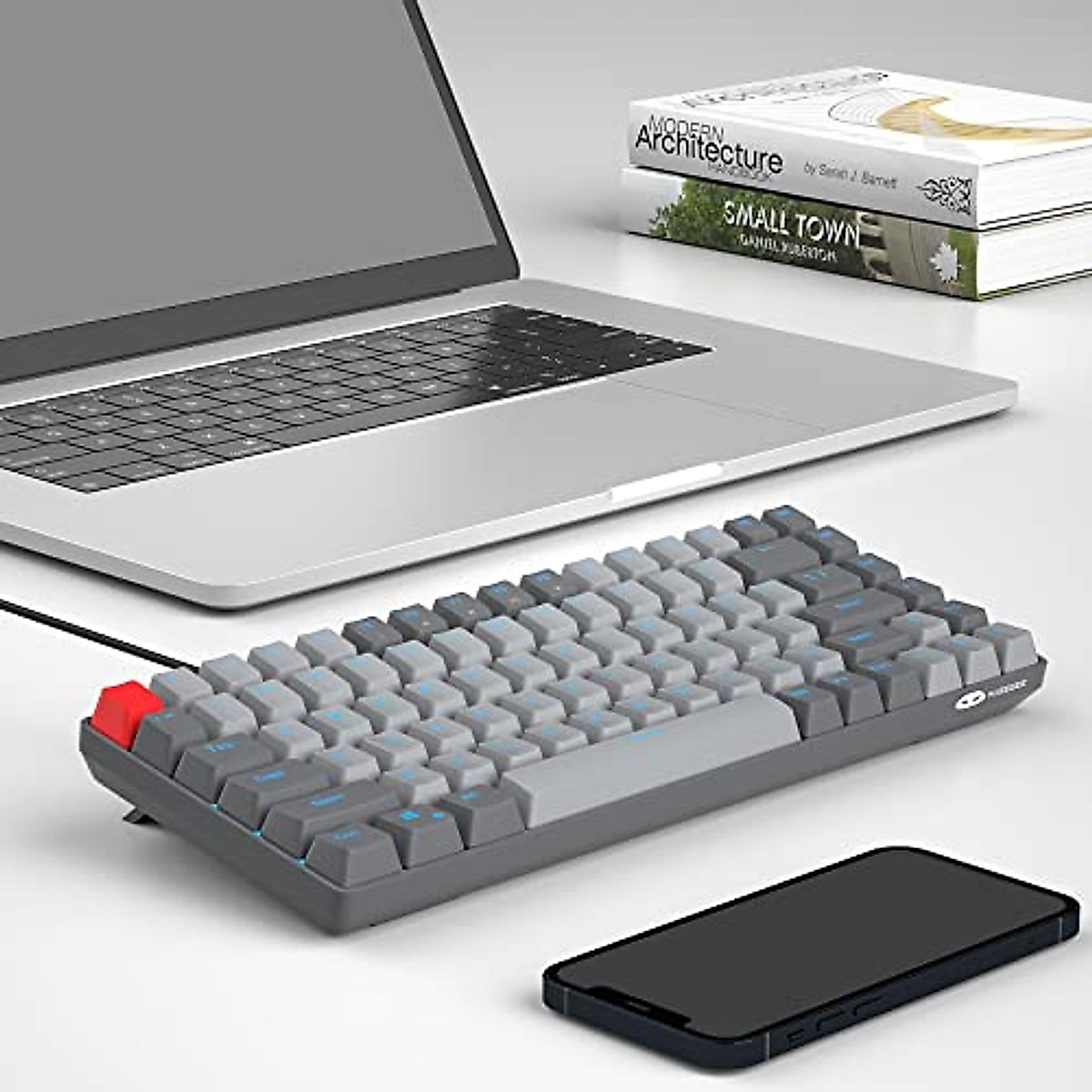 84 Keys Mechanical Gaming Keyboard, Compact Gray Gaming Keyboard with Linear Red Switches, Wired Detachable Type-C Cable Mini Keyboard with Blue Light for Windows/Mac/PC/Laptop