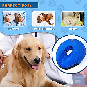 infisu Inflatable Dog Cone Collar (L Size), Soft Blow-up Protective Recovery Dog Collar, Pet Donut Cone Collar, Comfy Elizabethan Collar After Surgery for Medium Dog to Prevent Biting Scratching, Blue
