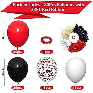 Red and Black Balloons Kelfara 80Pcs 12 inch Matte Black Red White and Confetti Latex Balloon Bulk for Birthday Party Bridal Shower Wedding Engagement Anniversary Bachelor Theme Graduation Decorations