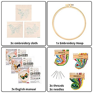 KAMEUN Embroidery Kits for Adults Beginners, 3 Sets Embroidery Starter Kits Embroidery Cross Stitch Practice Kits with Stamped Pattern, Embroidery Hoops and Color Threads, Funny Hobby for Adults Kids