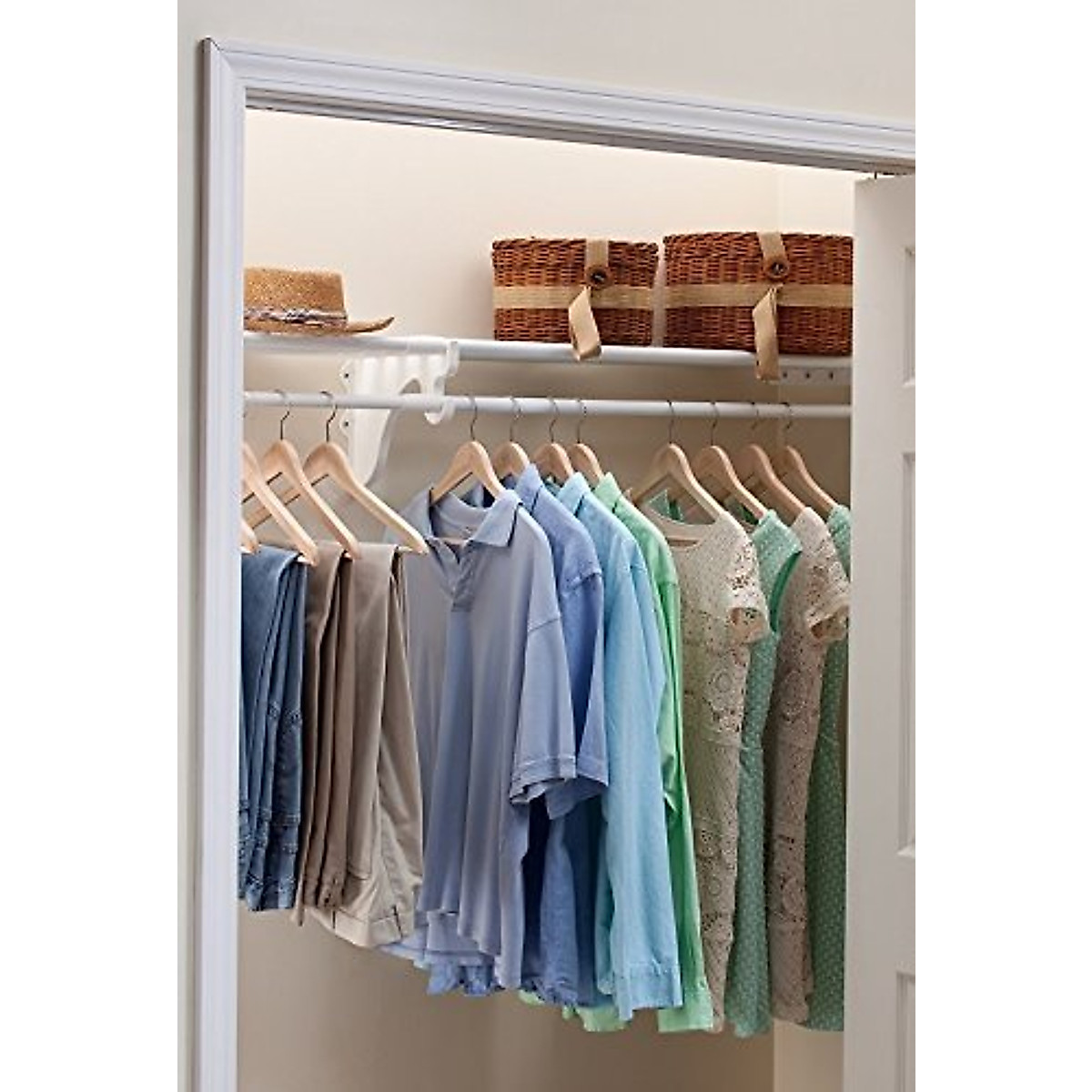 EZ Shelf DIY Expandable Closet Shelf and Rod - 41.5” - 74” -White- Mounts to 1 Sidewall and Backwall