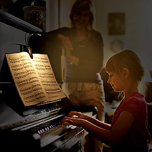 iGoober Rechargeable Music Stand Light, Clip on Reading Light, 8 LED Book Lamp, 3-Level Brightness for Eye Protection, Perfect for Piano, Orchestra, Bookworms, Craft (White & Warm, Dual Arm)