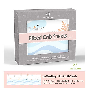 OptimaBaby Crib Sheets, Sea Animals Fitted, 2 Count