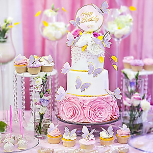 13 Pieces Butterfly Cake Toppers With Happy Birthday Cake Toppers 3D Pink Gold Butterfly Cake Decorations for Girls Women's Birthday Party Wedding Cake Decor Baby Shower (Purple)