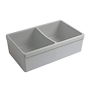 Whitehaus Collection WHQDB332-M-LIGHTCEMENT Quatro Alcove Kitchen, Fireclay, Front Apron Sink, Matte, Light Cement