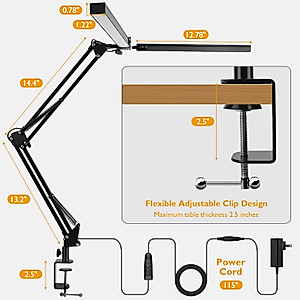 JOSTIC LED Desk Lamp with Clamp, Super Bright Double Head Desk Lamps for Home Office, 5 Color Modes, 10%~100% Dimmable Brightness, Architect Task Desk Light, Modern Swing Arm Workbench Desk Lighting