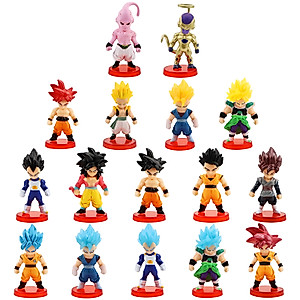 HONGFENG 16 Pack DBZ Anime Cartoon Cake Toppers,3" Goku Figures Cake Toppers Set.