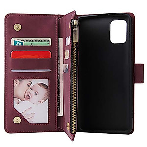 N9 Compatible with Samsung Galaxy A52 5G Wallet Case,Leather Zipper Magnetic 6 Card Slots Purse Protection Back Cover Compatible with Samsung Galaxy A52 5G(Wine Red)