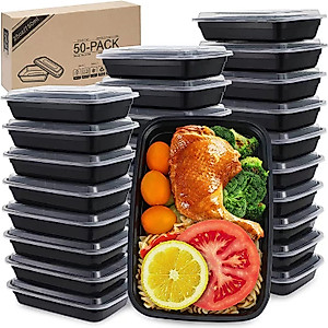 Ensbelei 25oz Meal Prep Containers with Lids, 50Pcs Extra-Thick Meal Prep Container Reusable, Disposable Black Lunch Boxes, Stackable, Microwaveable & Freezer Dishwasher Safe