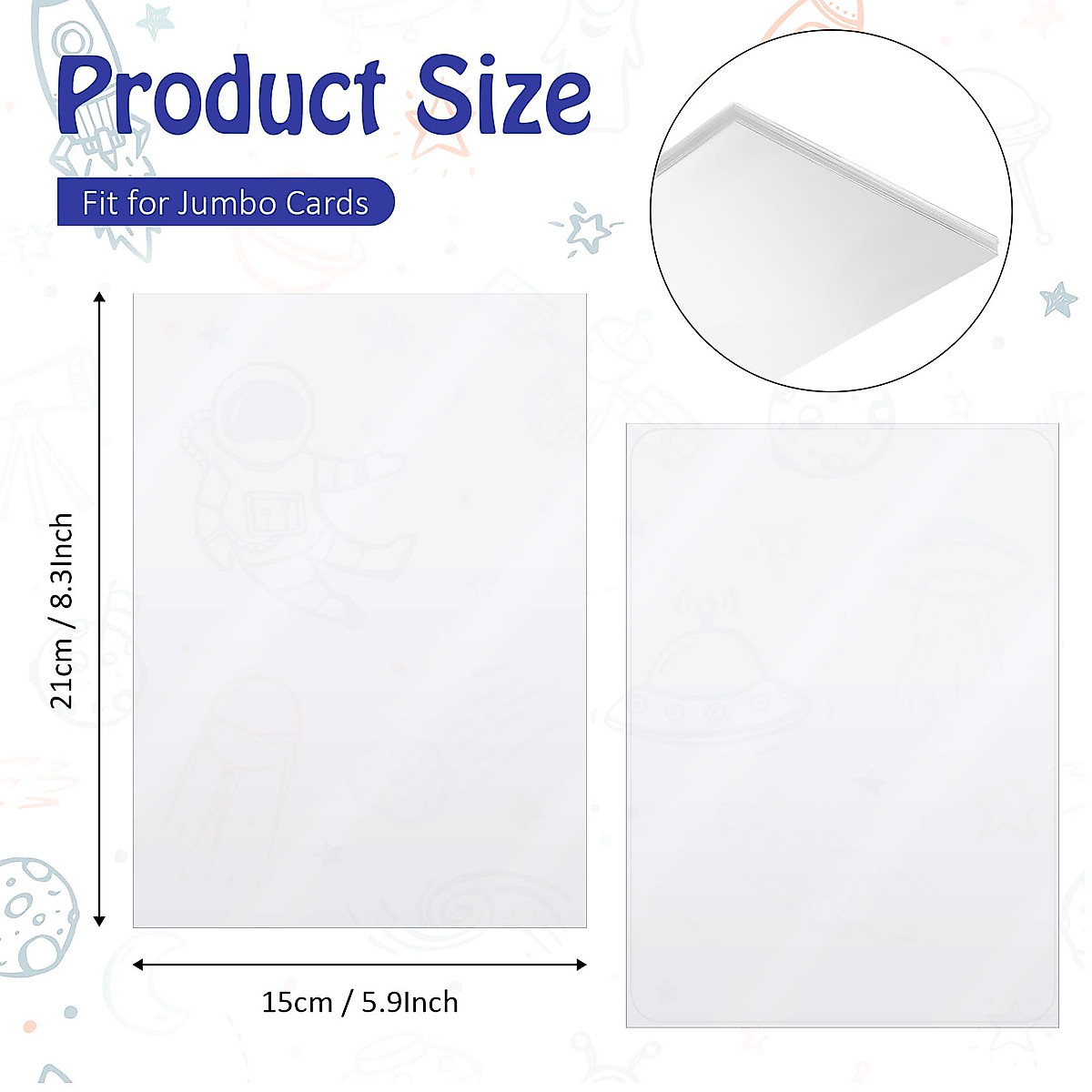 100 Pack Jumbo Card Binder Giant Card Sleeves Big Clear Trading 8.3 x 5.9 Inch Large Plastic Card Sleeves for Sports Games Photo Holder Protection, No Cards