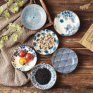 WEUNUM Soy Sauce Bowls/Dishes Set of 6, 4 Inch Dipping Bowls Sushi Plates and Appetizer Dessert Small Bowls for Charcuterie Board,3 oz Porcelain Pinch Bowls for Kitchen Prep(Blue mixed)