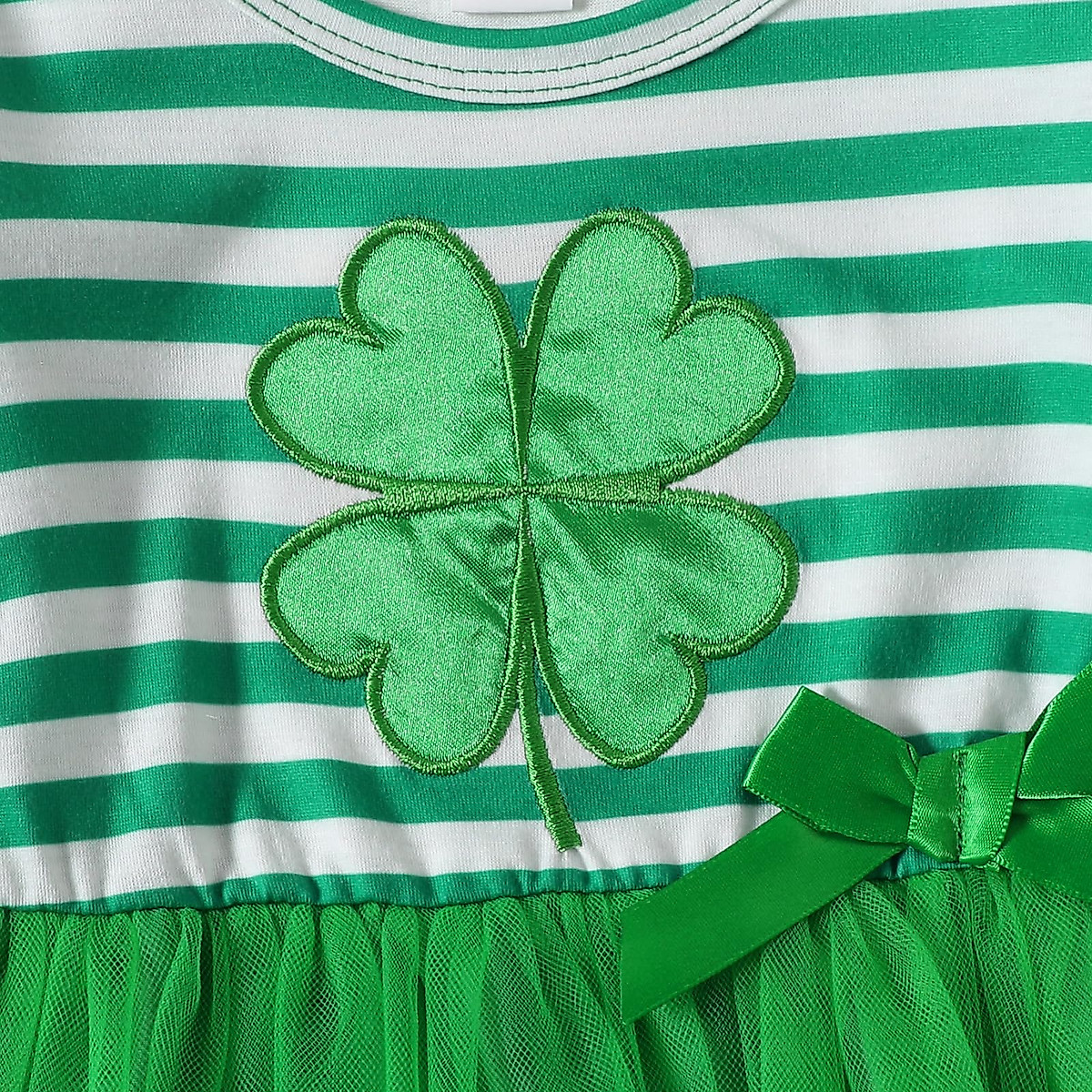 flower frail Toddler Baby Girl St. Patrick’s Day Outfit Stripe Tops Shamrock Green Mesh Dress Skirt Set with Headband 12-18M
