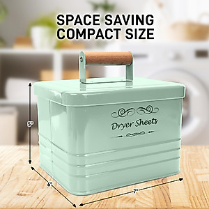 ELITAPRO Dryer Sheets Holder for Laundry Room - Farmhouse Dryer Sheet Box with Lid - Laundry Room Decor & Accessories - Metal Dryer Sheet Container for Laundry Room Organization & Storage (Mint)
