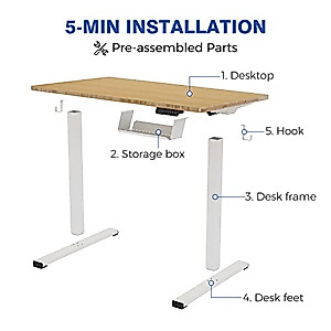 FLEXISPOT Standing Desk Electric Sit Stand Desk with 48 x 24 Inches Ergonomic Memory Controller Adjustable Height Desk with USB Charging Ports(White Frame + Honey Wheat Desktop)