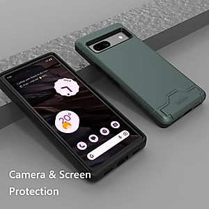 Teelevo Wallet Case for Google Pixel 7a, Dual Layer Case with Card Slot Holder and Kickstand for Google Pixel 7a - Dark Green