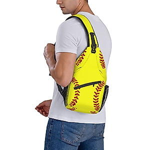 Softball Print Sling Bag Crossbody Backpack for Men Women Yellow Softball with Red Stitches Cute Sports Ball Pattern Chest Bag Adjustable Shoulder Backpack Gym Sport Travel Hiking Daypack Outdoors